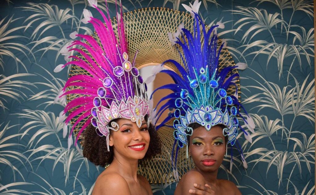 Coiffe Headdress Samba Cabaret Faisan Bleu Argent – Atelier Louise Costume